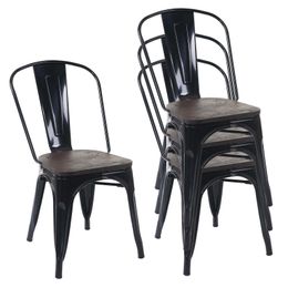 4er-Set Stuhl MCW-A73 inkl. Holz-Sitzfl&auml;che, Bistrostuhl Stapelstuhl, Metall Industriedesign stapelbar ~ schwarz