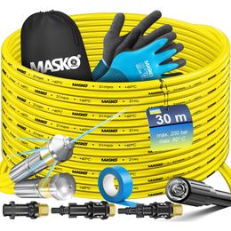 Masko&reg; Premium Rohrreinigungsschlauch Set Abflussreiniger 30m, 200 bar inkl. Tasche 3 Adapter 2 D&uuml;sen kompatibel mit K&auml;rcher k2-k7 LAVOR Hochdruckreiniger Rohrreinigungsset + Handschuhe & Isolierband