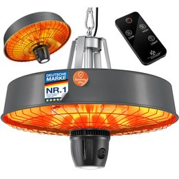 Kesser&reg; Deckenheizstrahler Heizpilz Infrarot-Heizstrahler 2500W Terrassenstrahler mit Fernbedienung Quarzstrahler LED Licht Decke Infrarotstrahler mit Kette + Karabinerhaken Carbon-Heizelement