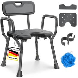 Kesser&reg; Duschhocker mit Lehne h&ouml;henverstellbar in 6 Stufen 38-54cm Badhocker 150KG belastbar Duschstuhl Anti-Rutsch F&uuml;&szlig;e & Matten Duschhilfe Senioren & Schwangere Duschsitz mit Brausehalterung