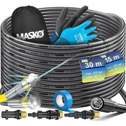 Masko&reg; Premium Rohrreinigungsschlauch Set Abflussreiniger 30m, 200 bar inkl. Tasche 3 Adapter 2 D&uuml;sen kompatibel mit K&auml;rcher k2-k7 LAVOR Hochdruckreiniger Rohrreinigungsset + Handschuhe & Isolierband