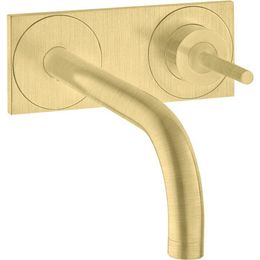 Hansgrohe Axor Uno Fertigmontageset 38112950 Unterputz-Waschtischarmatur, Pin-Griff, Platte, Ausladung 165 mm, brushed brass