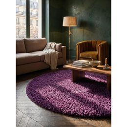 KADIMA DESIGN Hochflorteppich RHEIN, einfarbig, aus Polypropylen, Violett, &Oslash; 120 cm