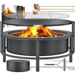 Kesser&reg; Feuerschale mit Grillrost &Oslash;65cm Feuerkorb 0,6mm Kaltveredelter Stahl mobile Feuertonne mit Reifen Holz & Kohle Feuerstelle inkl. 60cm Feuerhaken aus Gusseisen, &Oslash;52cm, B&uuml;rste & Cover