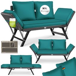Kesser&reg; Gartenbank Polyrattan Luna mit Liegefunktion Gartensofa 4-in-1 Verstellfunktion Gartencouch Wetterfest, Balkonsofa Verstellbare Armlehnen, Extra Dicke & Weiche Polster, Garten/Balkon/Terrasse