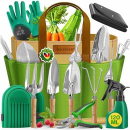 Kesser&reg; Gartenwerkzeug Set 10-teilig mit ergonomischen Holzgriffen inkl. wasserdichte Tasche aus 600D Oxford-Material, Knieschoner, Pflanzmatte, Spr&uuml;hflasche, Gartenschere, Handschuhe f&uuml;r Gartenarbeit
