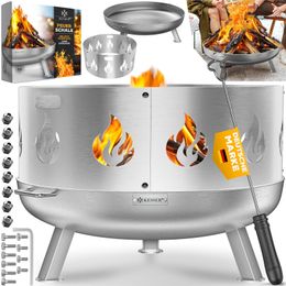 Kesser&reg; Feuerschale mit 2,5 mm Stahldicke Feuerkorb aus Edelstahl / Stahl inklusive 42cm Feuerhaken aus Gusseisen, Wasserablauf & 2 stabile Griffe f&uuml;r Holz & Kohle Feuerstelle f&uuml;r Garten & Terrasse