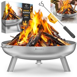 Kesser&reg; Feuerschale mit 2,5 mm Stahldicke Feuerkorb aus Edelstahl / Stahl inklusive 42cm Feuerhaken aus Gusseisen, Wasserablauf & 2 stabile Griffe f&uuml;r Holz & Kohle Feuerstelle f&uuml;r Garten & Terrasse