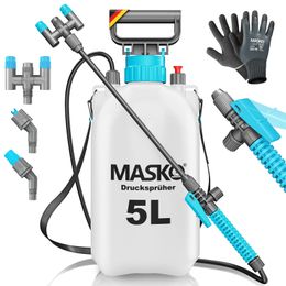Masko&reg; Druckspr&uuml;her s&auml;urebest&auml;ndiges Druckspr&uuml;hger&auml;t 3/5L F&uuml;llinhalt mit verstellbaren D&uuml;sen & 1,3m Schlauch Spr&uuml;hger&auml;t f&uuml;r Pflanzenschutz, Garten & Auto Pumpspr&uuml;hflasche mit Tragegurt & Handschuhe