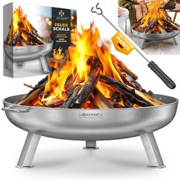 Kesser&reg; Feuerschale mit 2,5 mm Stahldicke Feuerkorb aus Edelstahl / Stahl inklusive 42cm Feuerhaken aus Gusseisen, Wasserablauf & 2 stabile Griffe f&uuml;r Holz & Kohle Feuerstelle f&uuml;r Garten & Terrasse