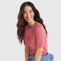 LANDS' END Supima-Shirt aus Baumwolle mit U-Boot-Ausschnitt in Petite-Gr&ouml;&szlig;e f&uuml;r Damen, Damen, size: petite, Rot, Baumwolle, by Lands' End