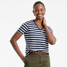 LANDS' END Supima Kurzarm-Shirt mit V-Ausschnitt f&uuml;r Damen, Damen, size: regular, Blau, Baumwolle, by Lands' End