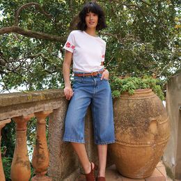 Soft Comfort Jeans-Culotte im Leinenmix in Petite-Gr&ouml;&szlig;e, Damen, size: petite, Blau, Baumwolle/Leinen/Lyocell (Viskose), by Lands' End