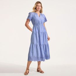 LANDS' END Maxikleid aus Baumwolle mit Lochstickerei f&uuml;r Damen, Damen, size: regular, Blau, Baumwolle, by Lands' End