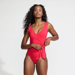 LANDS' END Badeanzug mit seitlichem Bindeband, hohes Bein f&uuml;r Damen, Damen, size: regular, Pink, Nylon-Mischung, by Lands' End
