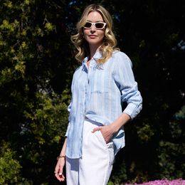 LANDS' END Premium Reinleinen-Bluse f&uuml;r Damen in Petite-Gr&ouml;&szlig;e, Damen, size: petite, Blau, Leinen, by Lands' End
