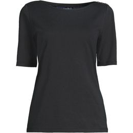 LANDS' END Supima&reg; T-Shirt mit U-Boot-Ausschnitt und gekn&ouml;pfter Schulter in Petite-Gr&ouml;&szlig;e f&uuml;r Damen, Damen, size: petite, Schwarz, Baumwolle, by Lands' End