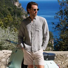 LANDS' END Soft Ease Classic Fit Leinenmix-Shorts f&uuml;r Herren, 18 cm, Herren, size: regular, Beige, Leinen/Baumwoll-Mischung, by Lands' End