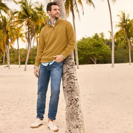 LANDS' END Rei&szlig;verschluss-Pullover aus Bedford-Ripp f&uuml;r Herren, Herren, size: regular, Gelb, Baumwolle, by Lands' End