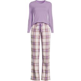 LANDS' END Pyjama-Set mit Flanellhose f&uuml;r Damen, Damen, size: regular, Elfenbein, Baumwolle/Baumwoll-Mischung/Viskose-Mischung, by Lands' End