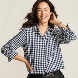 LANDS' END Verk&uuml;rzte Flanellbluse f&uuml;r Damen, Damen, size: regular, Blau, Baumwolle, by Lands' End