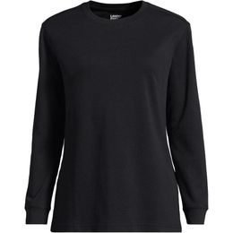 LANDS' END Lang&auml;rmeliges Supima Rundhalsshirt aus Interlock-Baumwolle, Damen, size: regular, Schwarz, Baumwolle/Elasthan, by Lands' End
