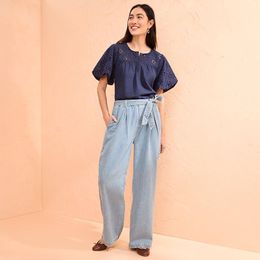 LANDS' END Weite Paperbag-Jeans f&uuml;r Damen, Damen, size: regular, Blau, Lyocell (Viskose)/Baumwoll-Mischung, by Lands' End
