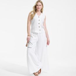 LANDS' END Premium Reinleinen-Top mit Kn&ouml;pfen f&uuml;r Damen, Damen, size: regular, Wei&szlig;, Leinen, by Lands' End