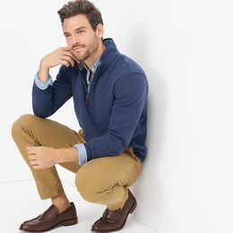 LANDS' END Rei&szlig;verschluss-Pullover aus Bedford-Ripp f&uuml;r Herren, Herren, size: regular, Blau, Baumwolle, by Lands' End