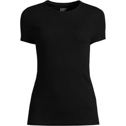 LANDS' END Feinripp-Shirt mit Rundhalsausschnitt und kurzen &Auml;rmeln f&uuml;r Damen, Damen, size: regular, Schwarz, Baumwolle/Elasthan, by Lands' End