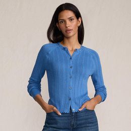 LANDS' END Ajour-Cardigan aus Baumwolle f&uuml;r Damen, Damen, size: regular, Blau, Baumwolle, by Lands' End