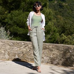 LANDS' END Relaxte Premium Reinleinen-Schlupfhose f&uuml;r Damen in Petite-Gr&ouml;&szlig;e, Damen, size: petite, Gr&uuml;n, Leinen, by Lands' End