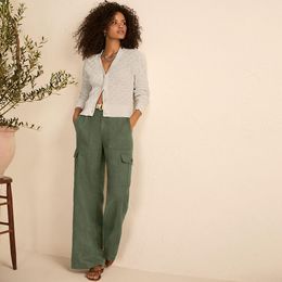 LANDS' END Leinen-Cargohose mit weitem Bein f&uuml;r Damen, Damen, size: regular, Gr&uuml;n, Leinen, by Lands' End