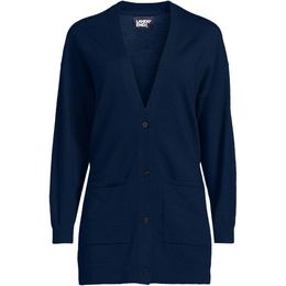 LANDS' END Langer Merino-Cardigan f&uuml;r Damen, Damen, size: regular, Blau, Wolle, by Lands' End