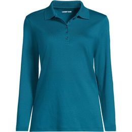 Supima-Poloshirt mit langen &Auml;rmeln f&uuml;r Damen in Petite-Gr&ouml;&szlig;e, Damen, size: petite, Blau, Baumwolle, by Lands' End