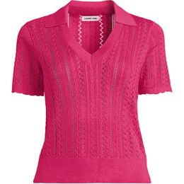LANDS' END Ajour-Polopullover aus Baumwolle f&uuml;r Damen, Damen, size: regular, Pink, Baumwolle, by Lands' End