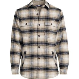 LANDS' END Hemdjacke aus geb&uuml;rstetem Flanell und Stepp f&uuml;r Herren, Herren, size: regular, Schwarz, Woll-Mischung/Polyester-Mischung, by Lands' End