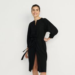 LANDS' END Leinenmix-Kleid mit Ajourdetail f&uuml;r Damen, Damen, size: regular, Schwarz, Leinen/Viskose, by Lands' End