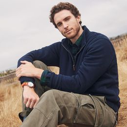 LANDS' END Rei&szlig;verschluss-Pullover aus Bedford-Ripp f&uuml;r Herren in Tallgr&ouml;&szlig;e, Herren, size: tall, Blau, Baumwolle, by Lands' End