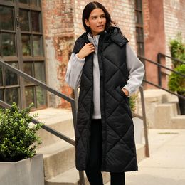 LANDS' END Lange isolierte Steppweste f&uuml;r Damen, Damen, size: regular, Schwarz, Polyester, by Lands' End