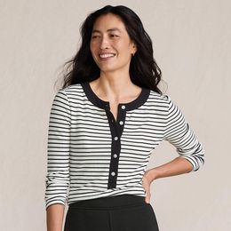 LANDS' END Langarm-Henleyshirt aus Ripp-Jersey f&uuml;r Damen, Damen, size: regular, Elfenbein, Viskose-Mischung/Polyester-Mischung, by Lands' End