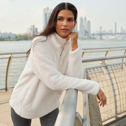 Pl&uuml;schfleece-Pullover mit Rei&szlig;verschluss f&uuml;r Damen in Petite-Gr&ouml;&szlig;e, Damen, size: petite, Elfenbein, Polyester, by Lands' End