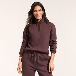 LANDS' END Serious Sweats Pullover mit Rei&szlig;verschluss, Damen, size: regular, Braun, Baumwoll-Mischung/Polyester-Mischung, by Lands' End
