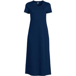 LANDS' END Wadenlanges Kurzarm-Nachthemd aus reiner Baumwolle f&uuml;r Damen in Petite-Gr&ouml;&szlig;e, Damen, size: petite, Blau, Baumwolle, by Lands' End