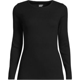 LANDS' END Langarmshirt aus mikrofeinem Baumwollripp f&uuml;r Damen in Petite-Gr&ouml;&szlig;e, Damen, size: petite, Schwarz, Baumwolle/Elasthan, by Lands' End
