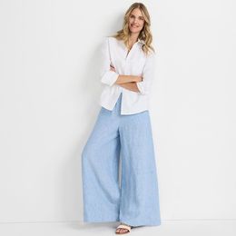 LANDS' END Premium Reinleinen-Palazzohose f&uuml;r Damen in Petite-Gr&ouml;&szlig;e, Damen, size: petite, Blau, Leinen, by Lands' End