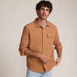 LANDS' END Jacquard-Shirt mit V-Ausschnitt, Herren, size: regular, Braun, Elasthan/Baumwoll-Mischung/Polyester-Mischung, by Lands' End