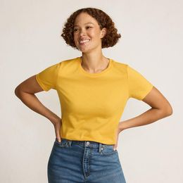 LANDS' END Supima T-Shirt mit Rundhalsausschnitt f&uuml;r Damen, Damen, size: regular, Gelb, Baumwolle, by Lands' End