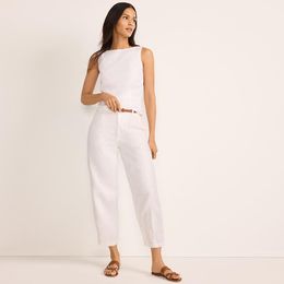 LANDS' END Premium Reinleinen-Barrelhose mit Bundfalten, Damen, size: regular, Wei&szlig;, Leinen, by Lands' End