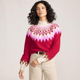 LANDS' END Flauschiger Fair Isle Pullover mit Ballon&auml;rmeln f&uuml;r Damen, Damen, size: regular, Rot, Polyester-Mischung/Nylon-Mischung, by Lands' End